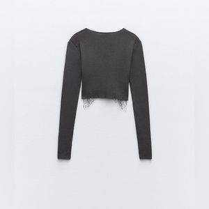 Zara | Tops | Nwt Zara Rhinestone Soft Crop Top | Poshmark